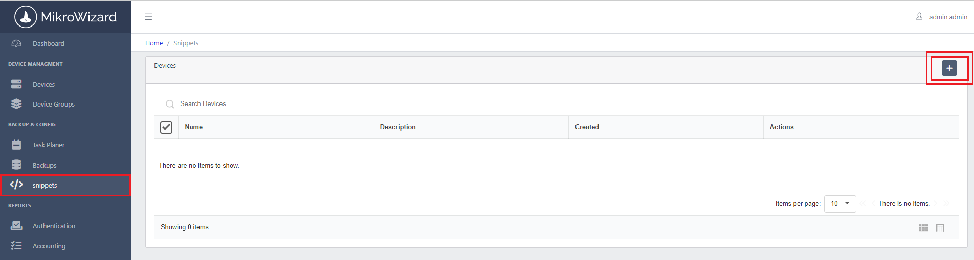 Managing Snippets - MikroWizard | Mikrotik management solution