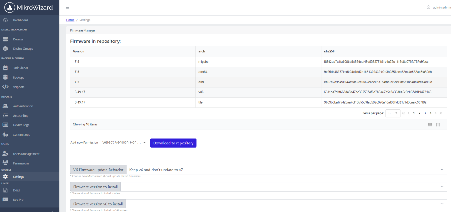 Firmware Manager - MikroWizard | Mikrotik management solution