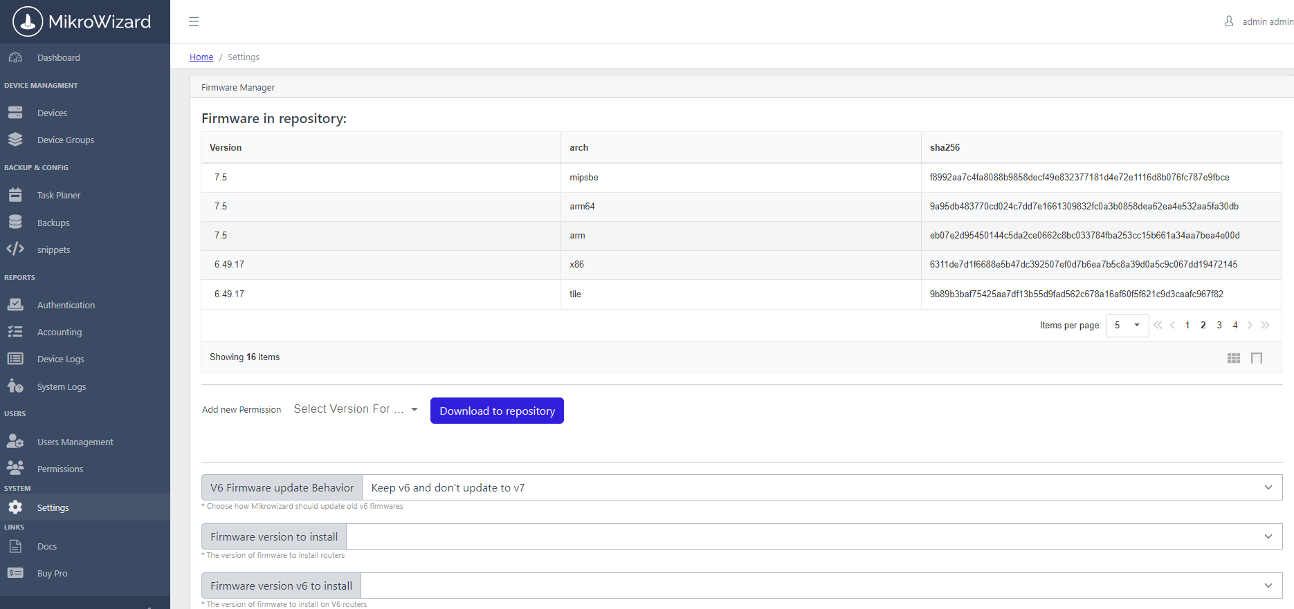 Firmware Manager - MikroWizard | Mikrotik management solution